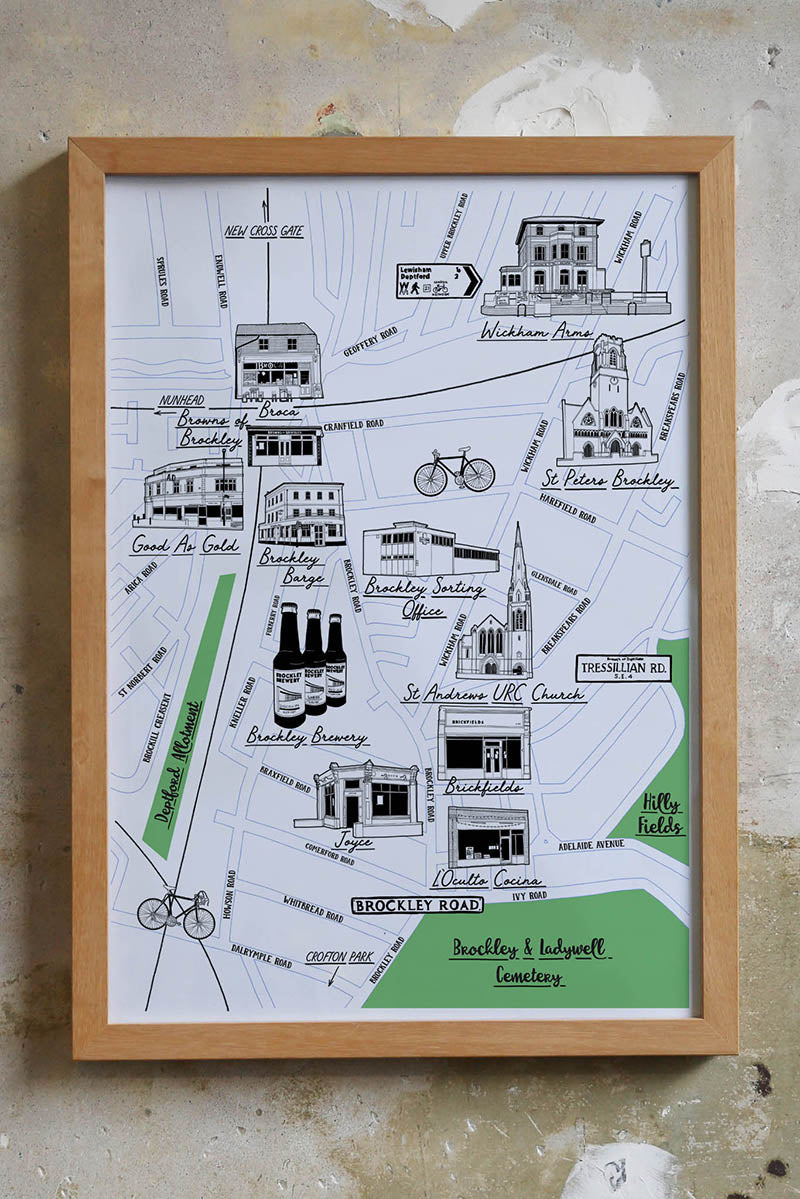 Brockley Illustrated Map – The London Gift Shop